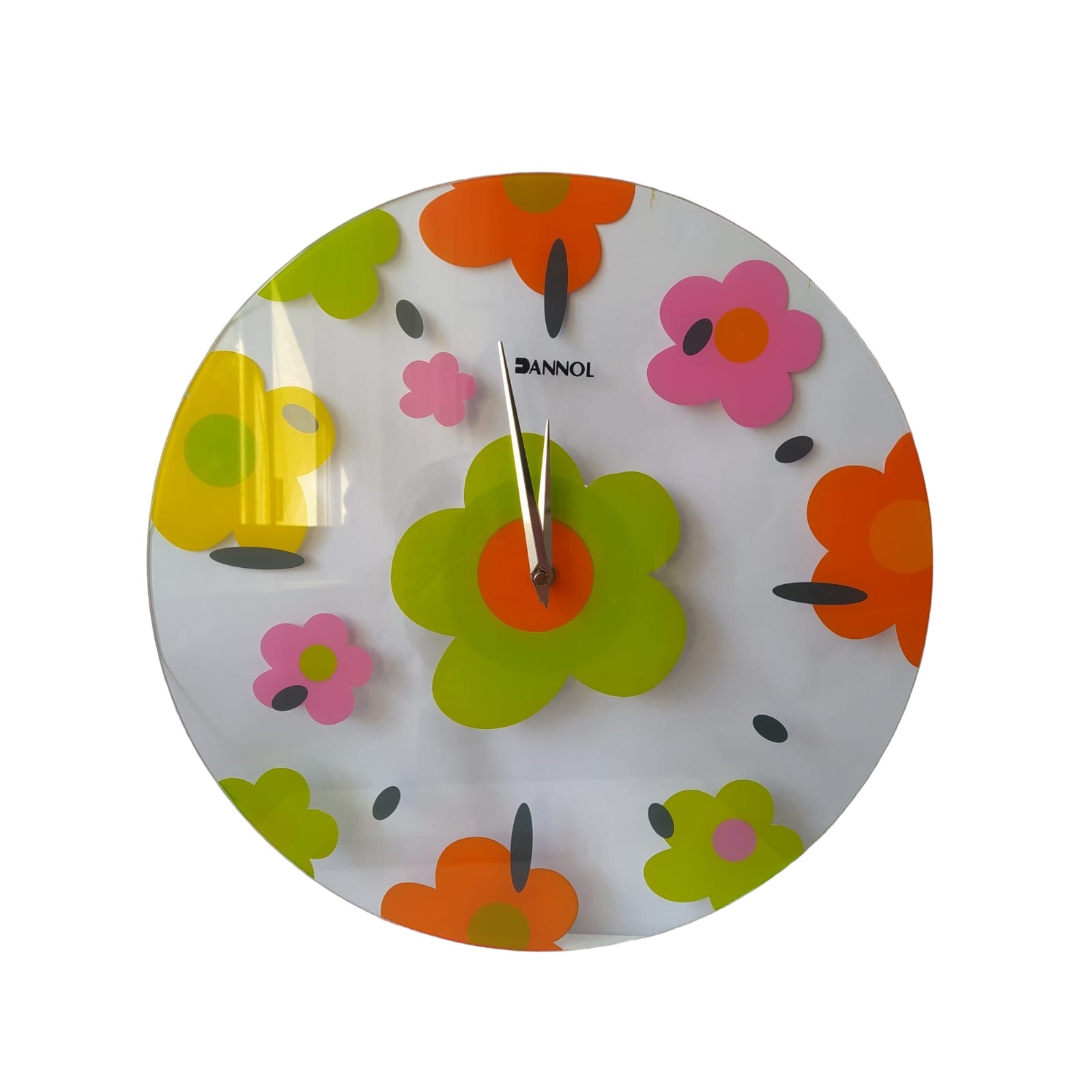 Ceas perete sticla transparenta, motiv floral, 40 cm - eMAG.ro