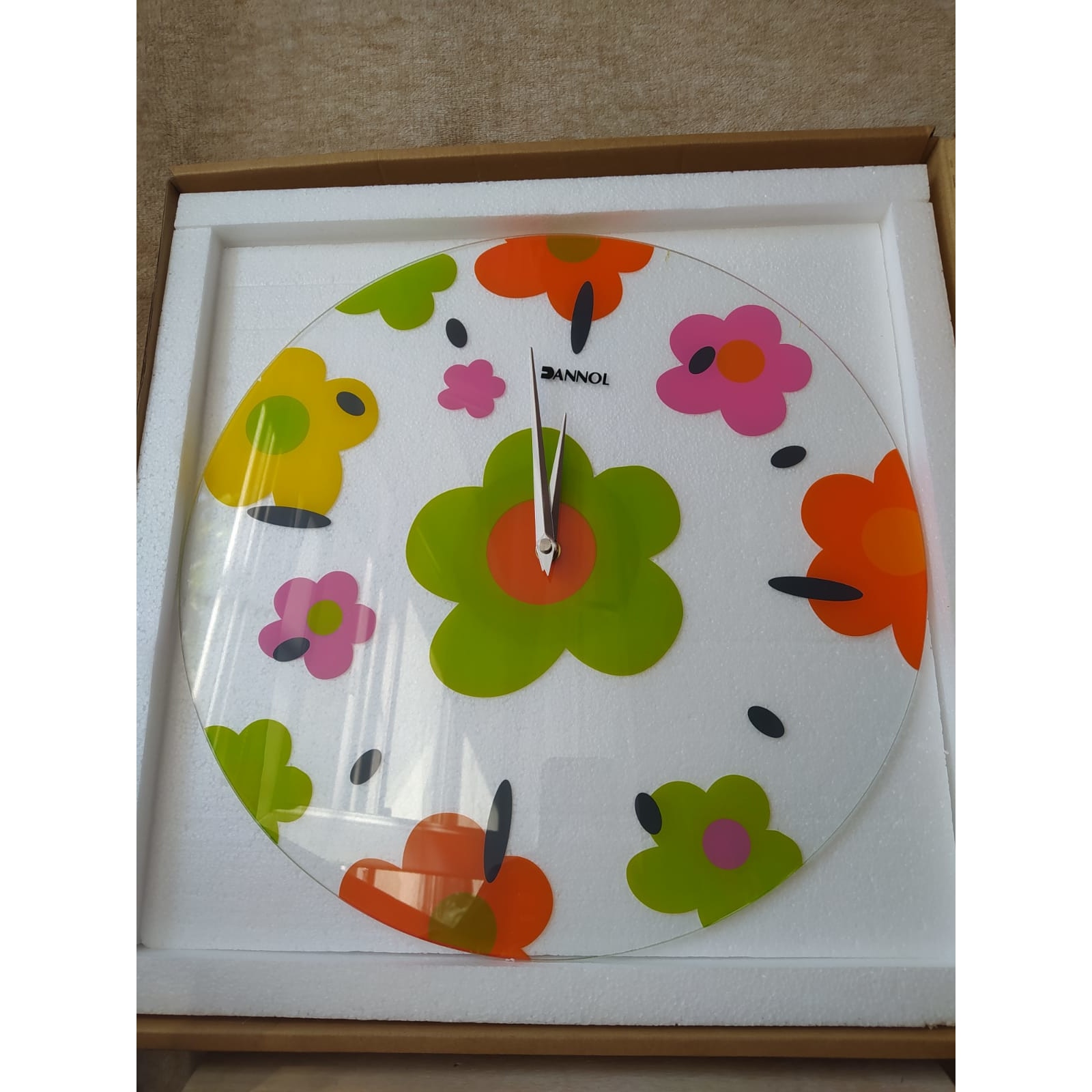 Ceas perete sticla transparenta, motiv floral, 40 cm - eMAG.ro