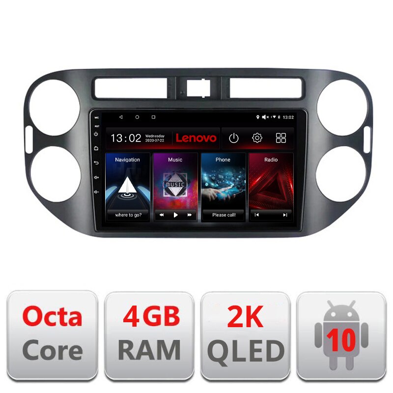 Navigatie dedicata Lenovo VW TIGUAN-, Octacore Qualcomm, 4Gb RAM, 64Gb Hdd, 4G, QLED 2K, DSP ...