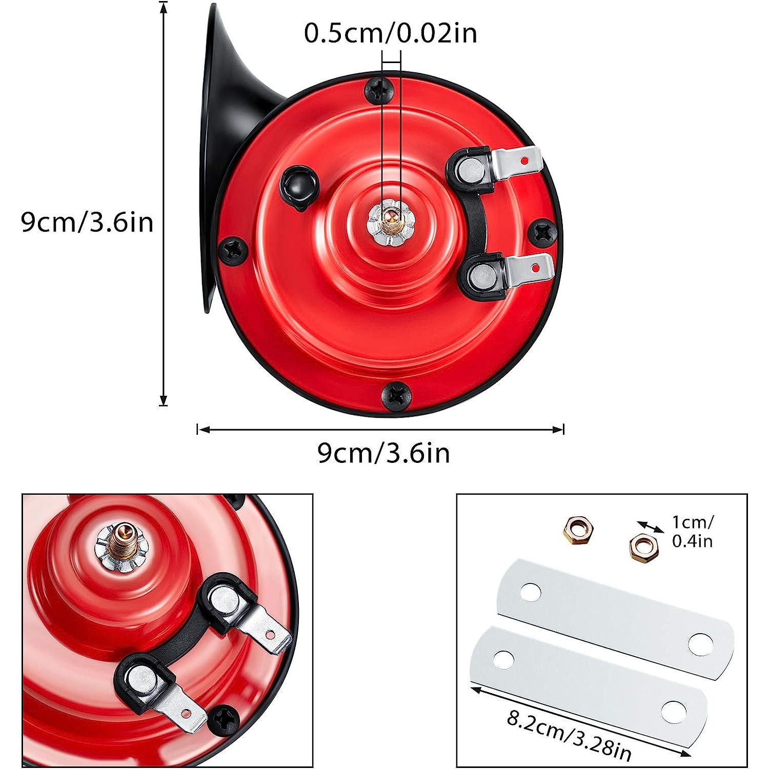Set 2 x Claxon auto, Metal, 110 dB, 12 V, Rosu/Negru - eMAG.ro