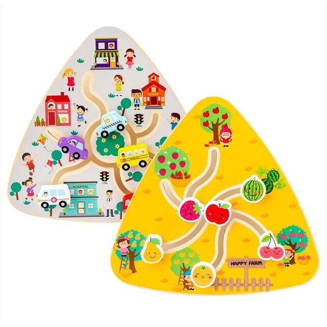 Joc labirint cu trafic / legume pentru copii 3+ din lemn - eMAG.ro