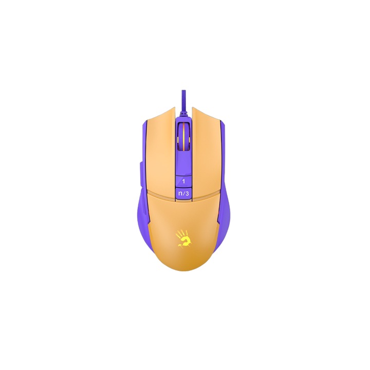 Mouse gaming A4tech bloody L65 Max, cu fir, 12000 cpi, Galben/Violet ...