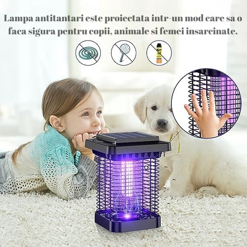 Lampa UV profesionala anti insecte cu incarcare solara sau prin USB ...