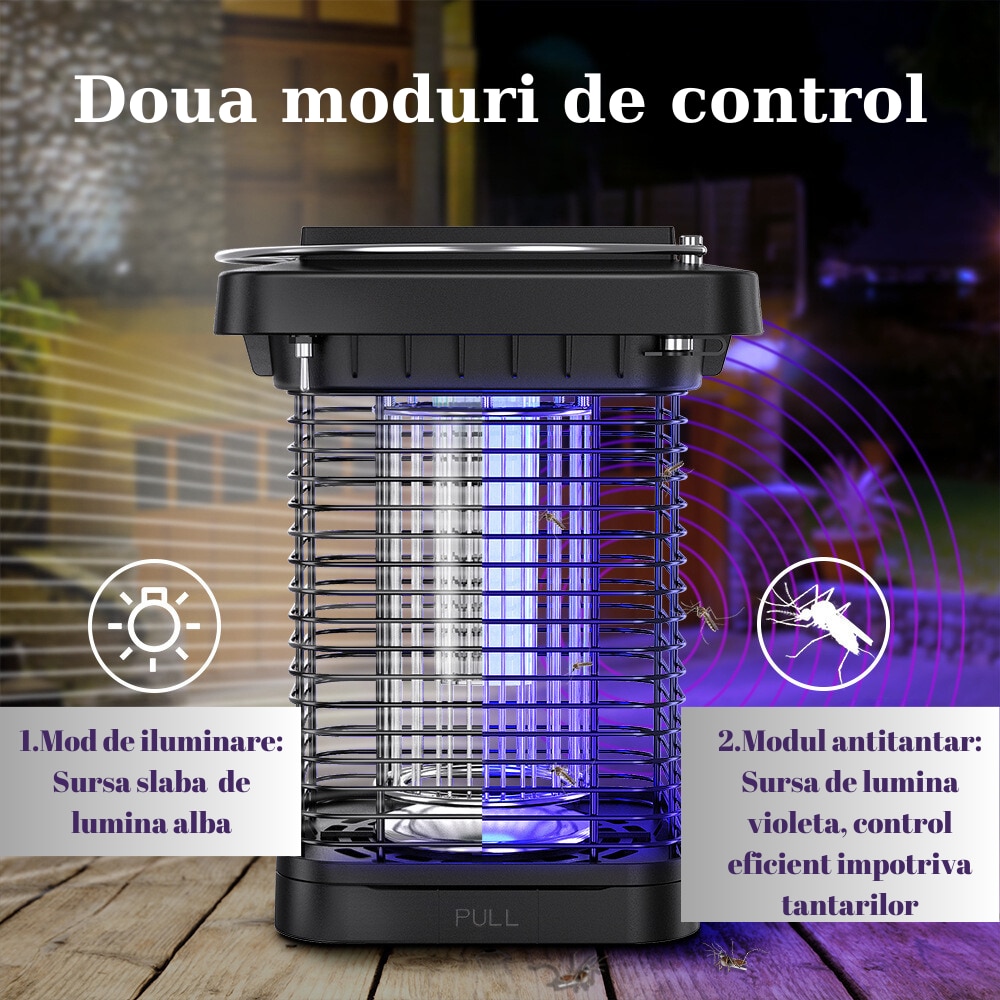 Lampa UV profesionala anti insecte cu incarcare solara sau prin USB ...