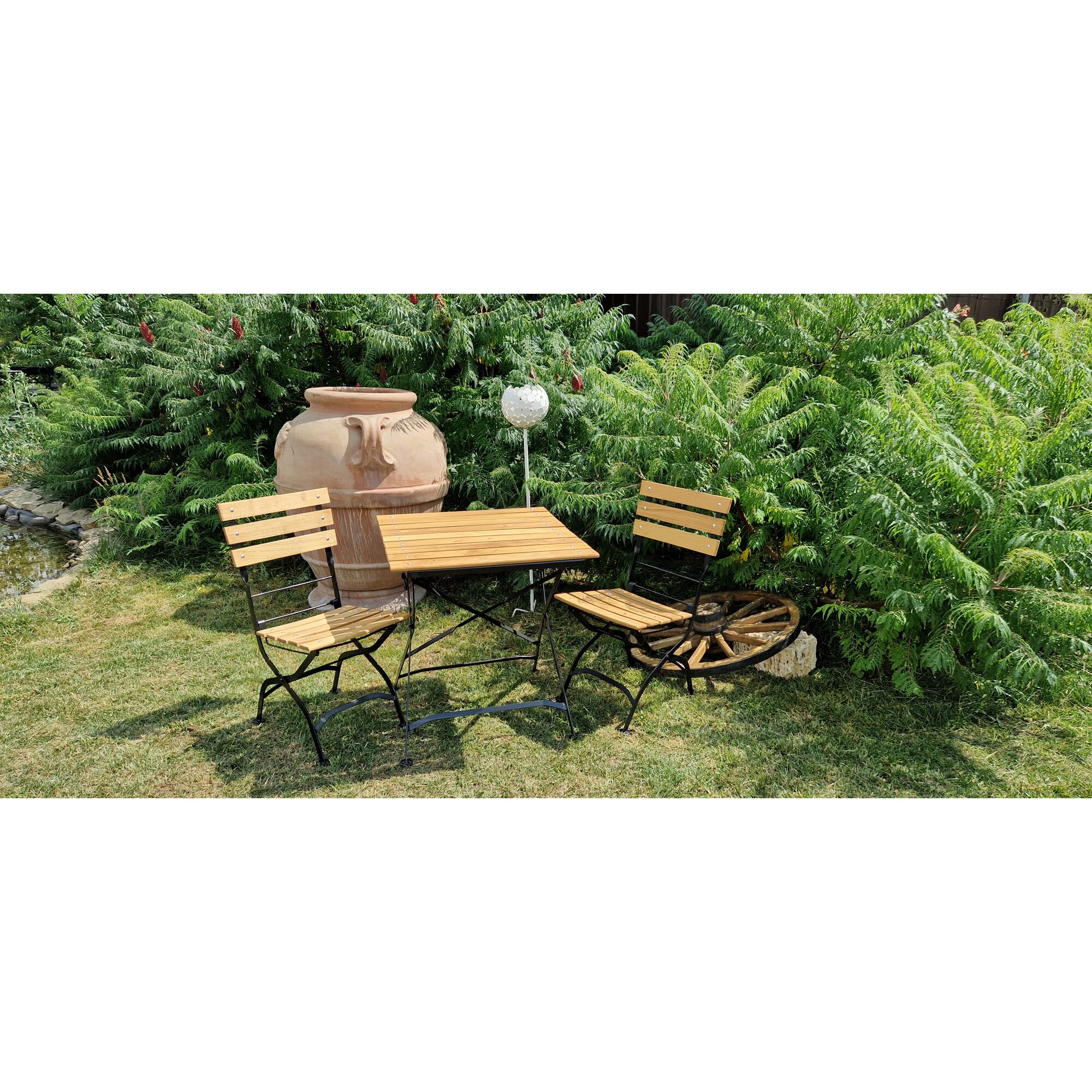 Masa Bistro 70x70 cm, Feromet, Natur Negru, Salcam, Metal, Pliabil ...