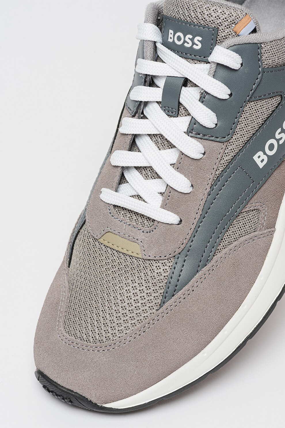 BOSS, Pantofi sport cu garnituri din piele intoarsa Kurt, Gri, 44 - eMAG.ro