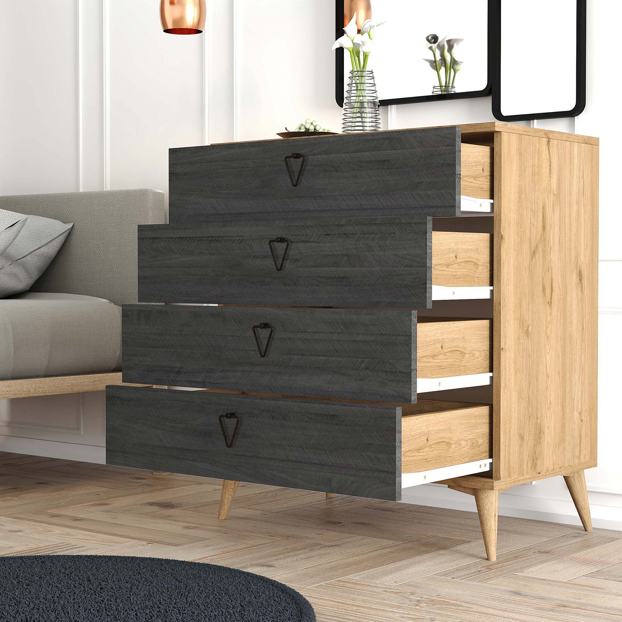 Comoda Asi Home Versa, 80 cm x 91 cm x 45 cm, Stejar, Maro Inchis - eMAG.ro