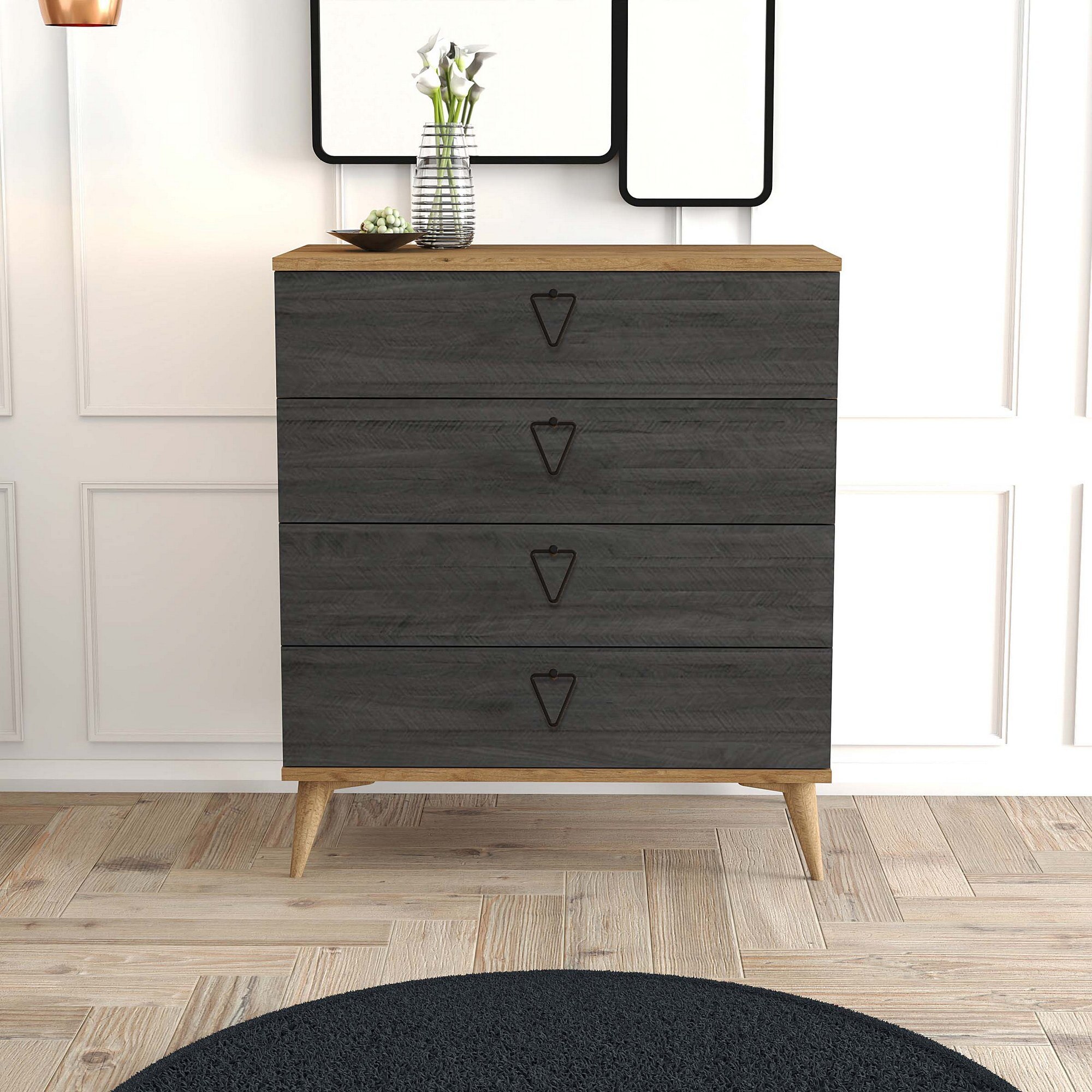 Comoda Asi Home Versa, 80 cm x 91 cm x 45 cm, Stejar, Maro Inchis - eMAG.ro