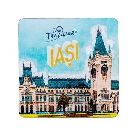 Suport pahar din lemn, patrat, imagine Iasi, dimensiune 9 x 9 cm - eMAG.ro