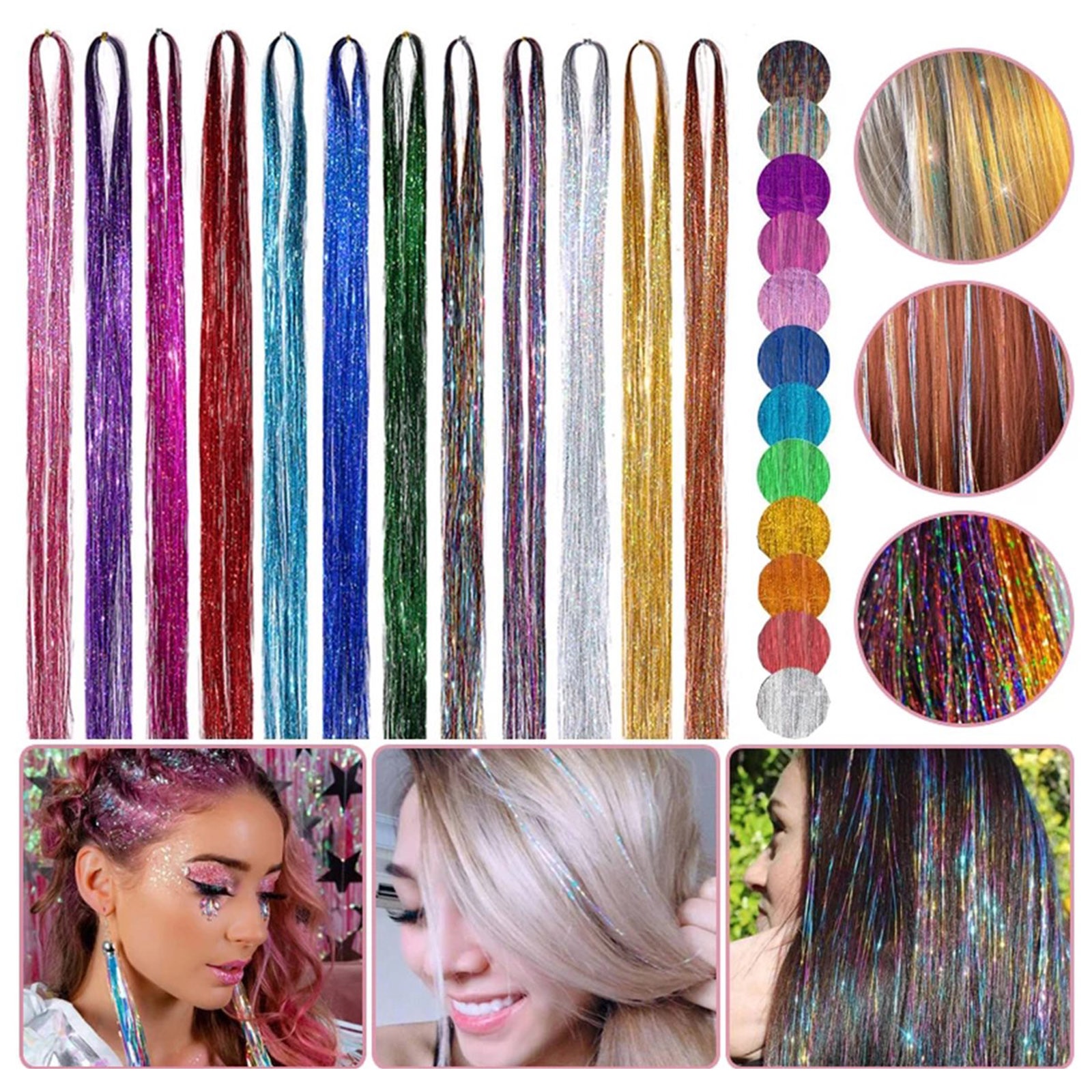 Set 12 suvite par, zggzerg, Extensii de par Glitter Sparkling Tinsel cu ...