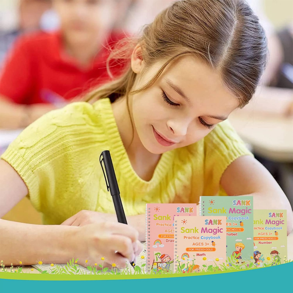 Set cu 4 caiete de lucru si stilou magic EZGETOP® pentru scris si ...