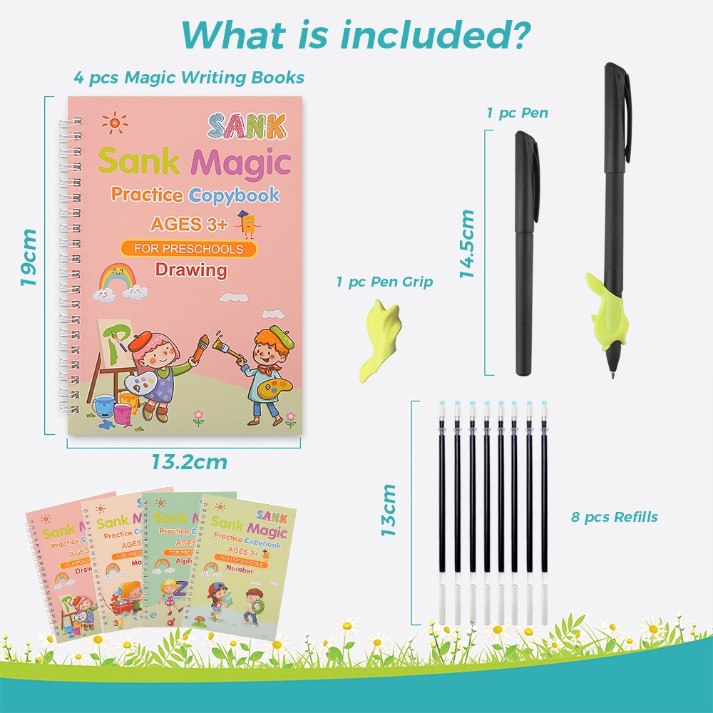 Set cu 4 caiete de lucru si stilou magic EZGETOP® pentru scris si ...