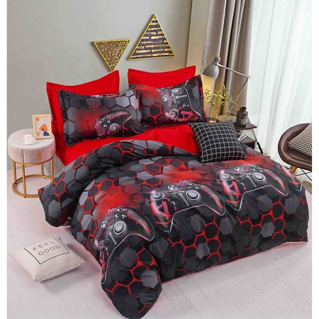 Двойно спално бельо Jojo Home, Gaming, Чаршаф с ластик, 6 части - eMAG.bg