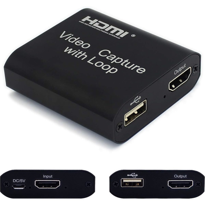 Placa de captura video, HDMI/USB, Negru - eMAG.ro