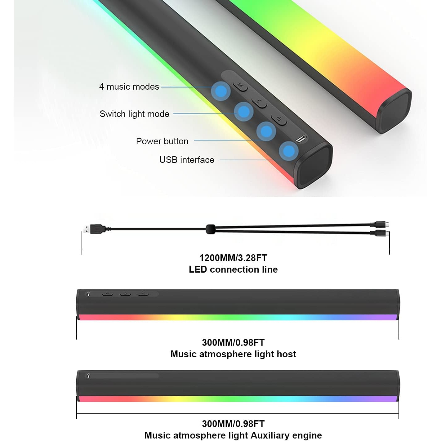 Set 2 Lampi luminoase inteligente, LED RGB cu 6 moduri scena si 4 ...