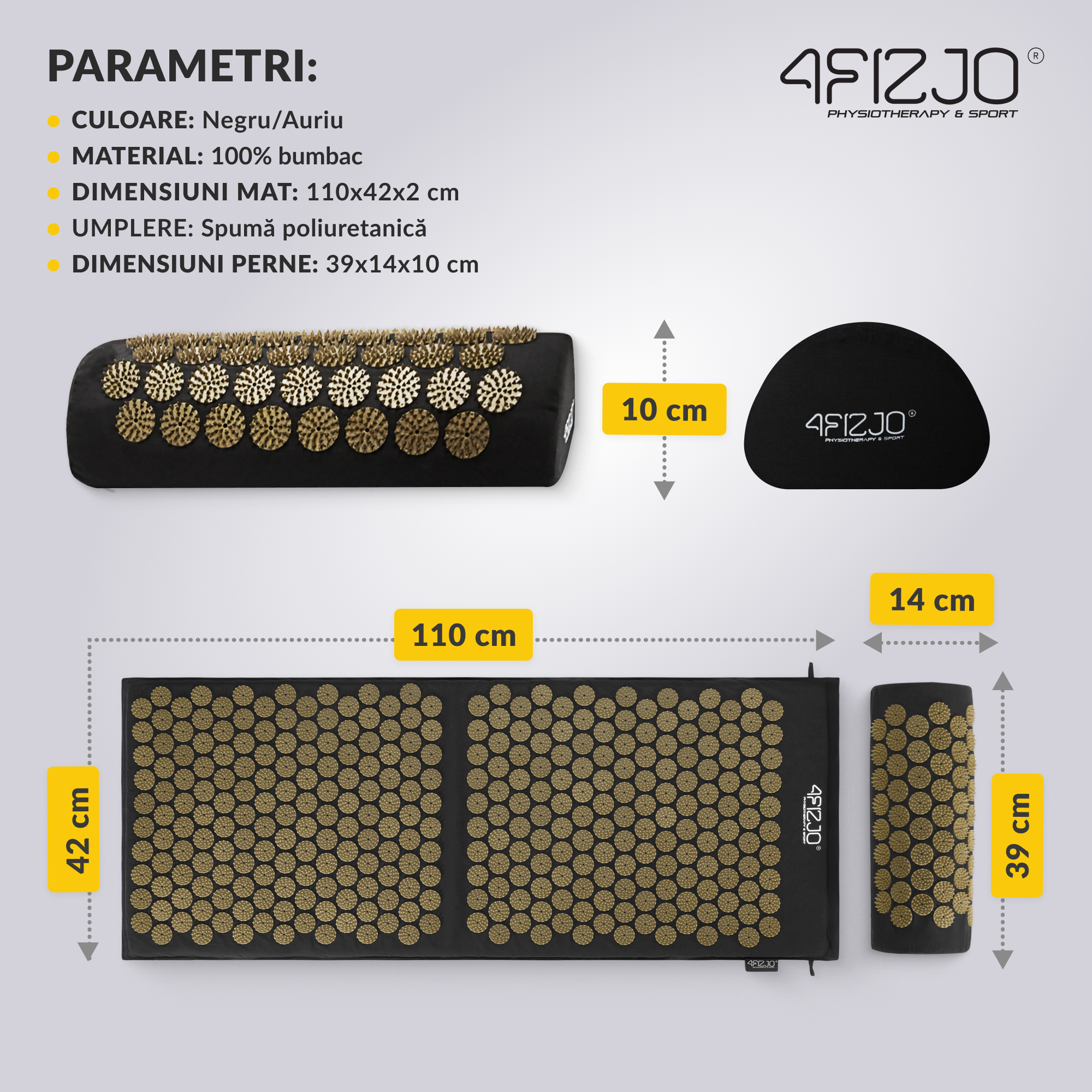 Covoras de acupresura, 4FIZJO, cu crampoane, in forma de perna, pentru ...