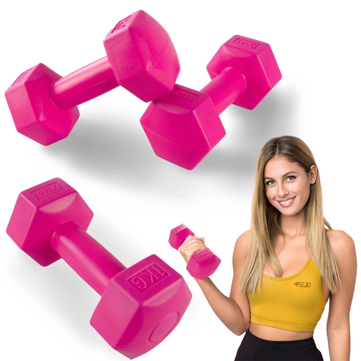 Set 2 gantere bituminoase pentru antrenament cu greutati si fitness, intarire musculara, 4FIZJO ...
