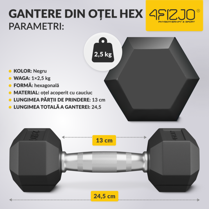 Gantera din fonta gantera cauciucata HEX, pentru antrenament la sala de ...