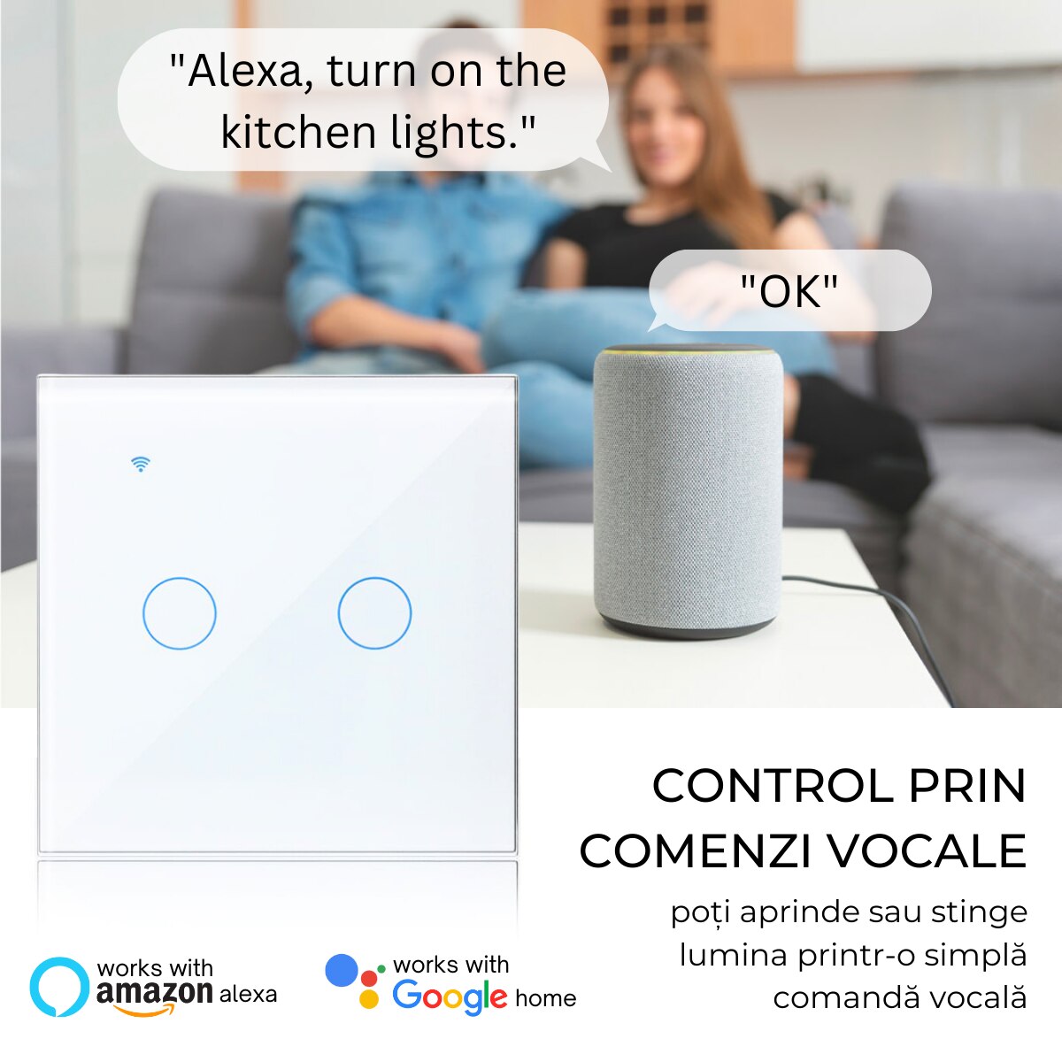 Intrerupator inteligent cu touch, Wi-Fi, Bluetooth, Control vocal ...