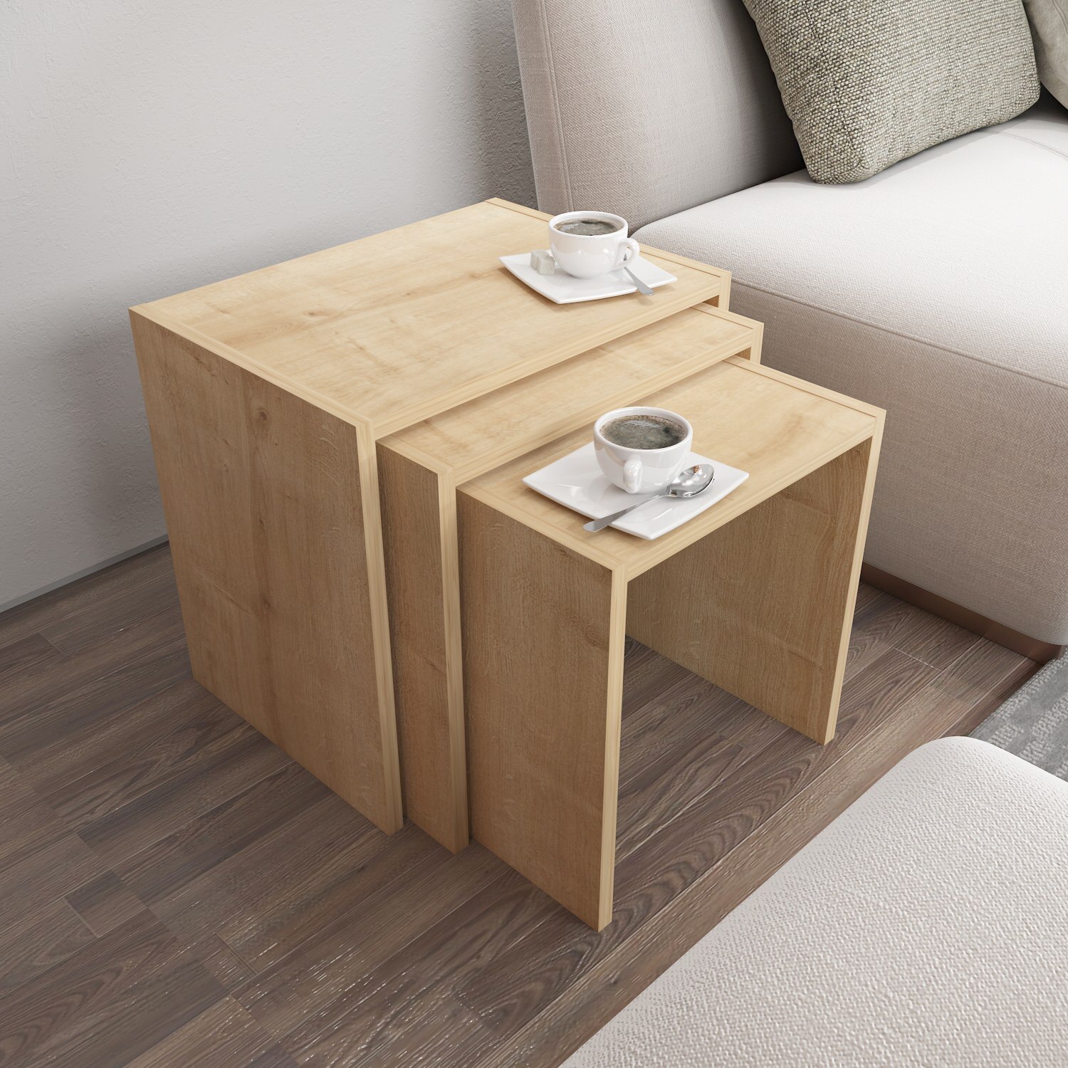 Set Masute Asi Home Nora, 3 Piese, 49 cm x 45 cm x 35 cm, Stejar - eMAG.ro