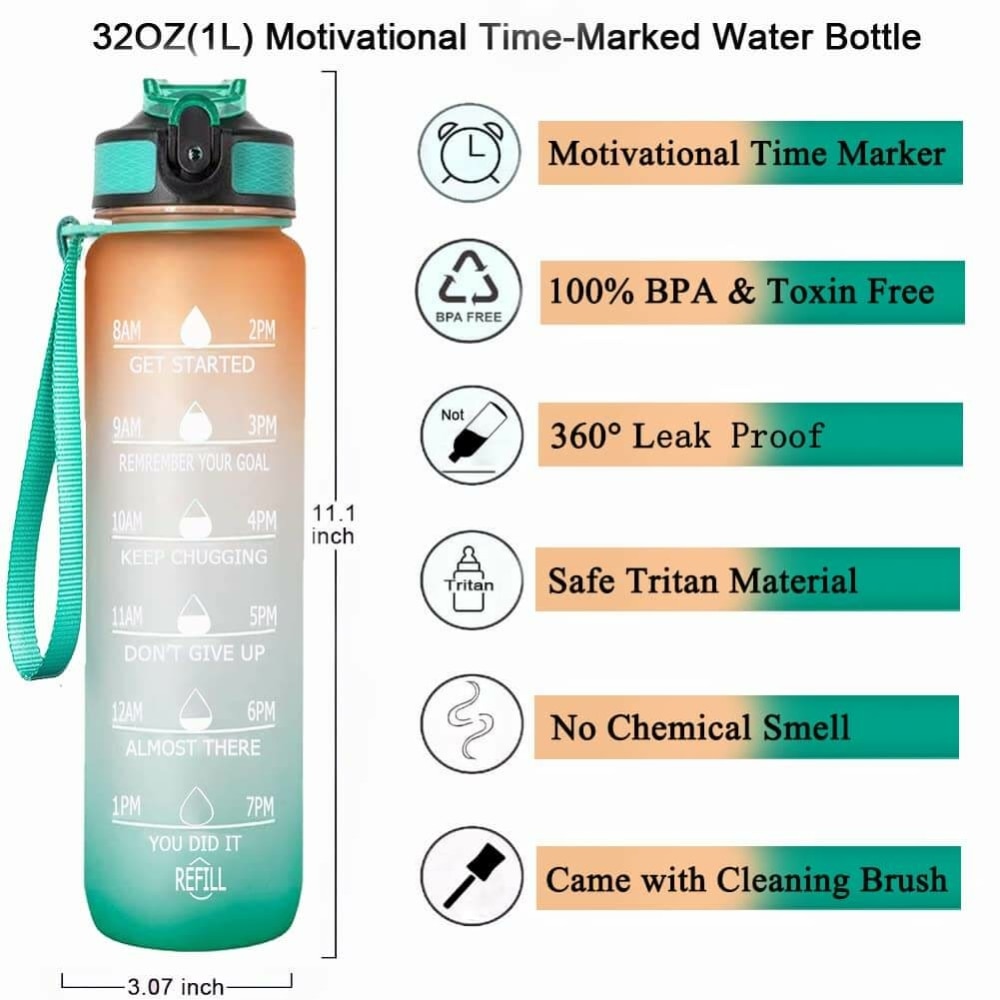 Sticla de apa cu scala temporala bidon, Ebuy, Plastic, 1 l Portocaliu ...