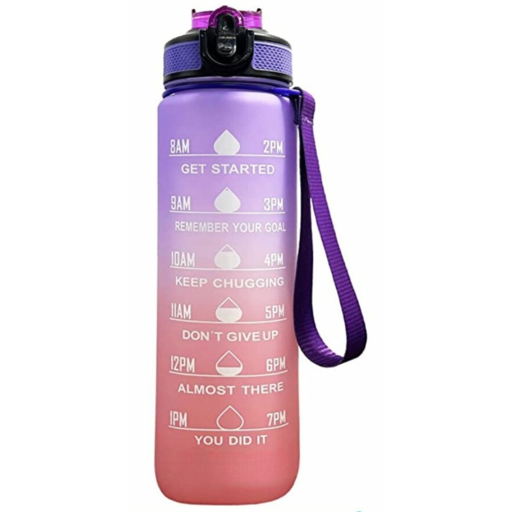 Sticla de apa cu scala temporala, Ebuy, Plastic, 1 l, Violet-Roz - eMAG.ro