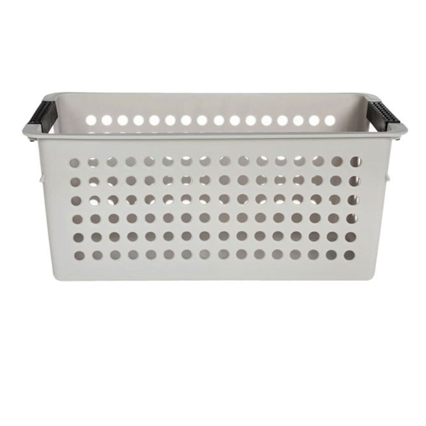 Cos depozitare perforat cu manere, plastic, alb, 4l, 29x13,5x12,7cm ...