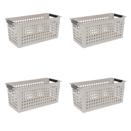 Set 4 cosuri depozitare perforate cu manere, plastic, alb, 4l, 29x13 ...