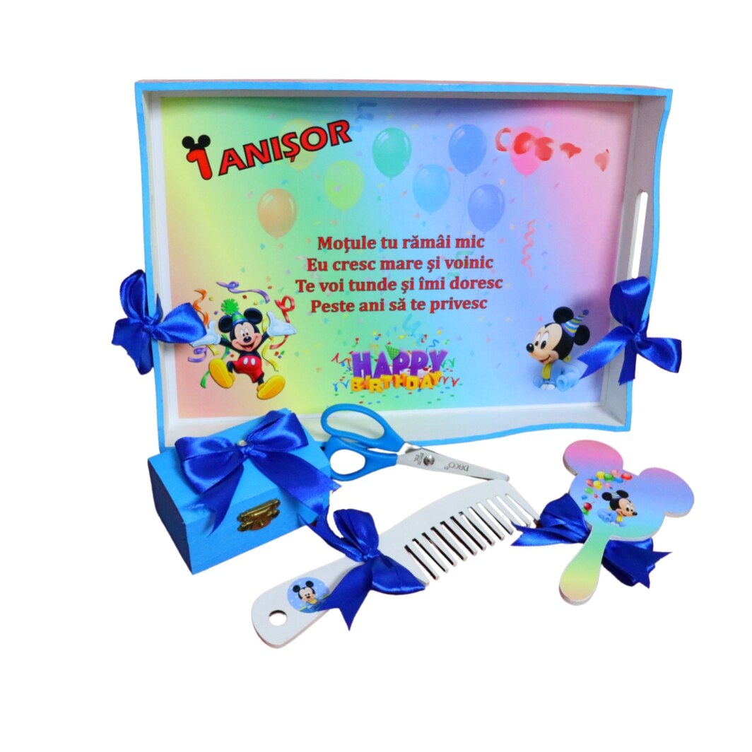 Set Mot, Mickey Mouse, 5 Piese, Lemn, Albastru, 20x30cm, EVESMD038 ...