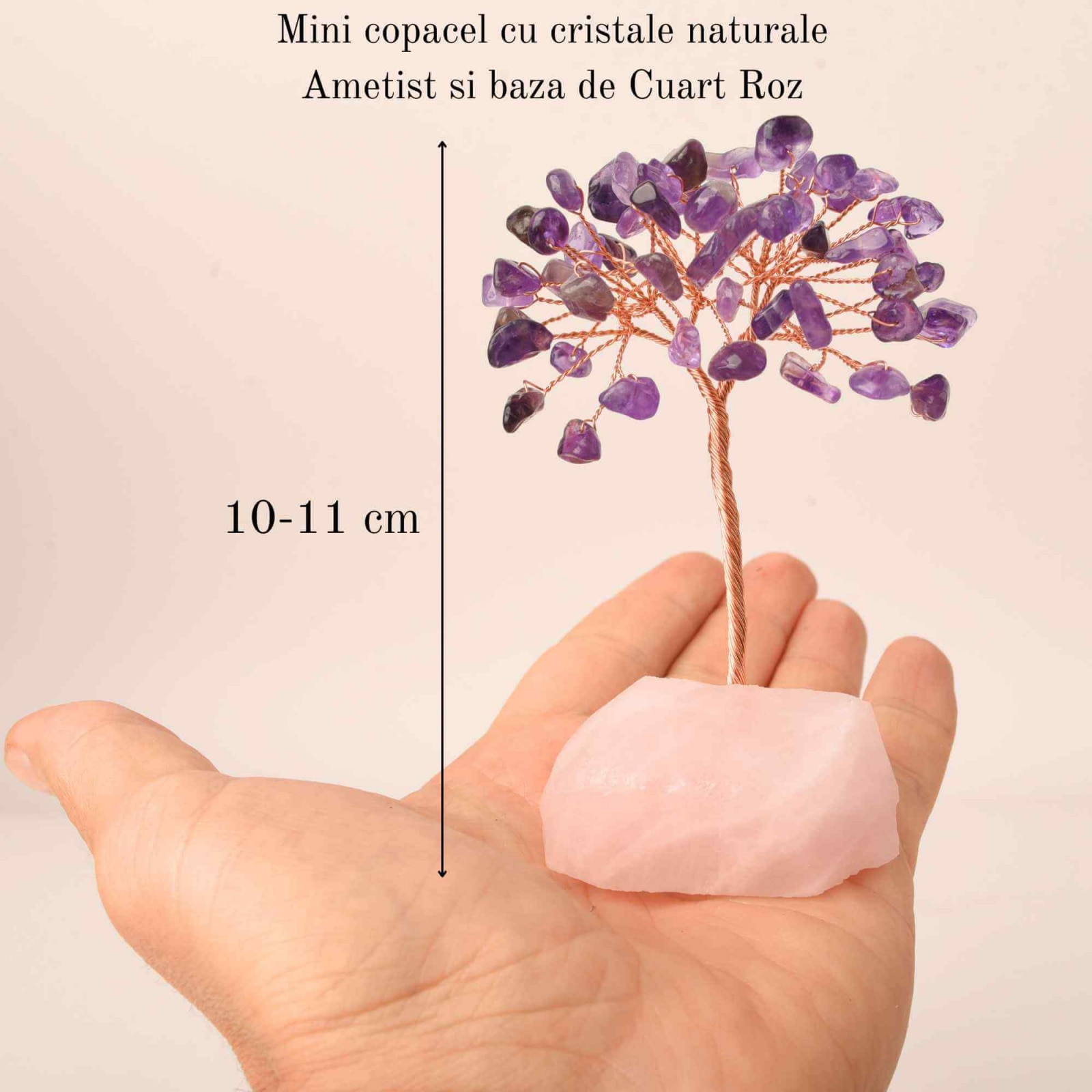 Copacel 10-11 cm din cristale naturale Ametist cu baza de Cuart Roz cu ...