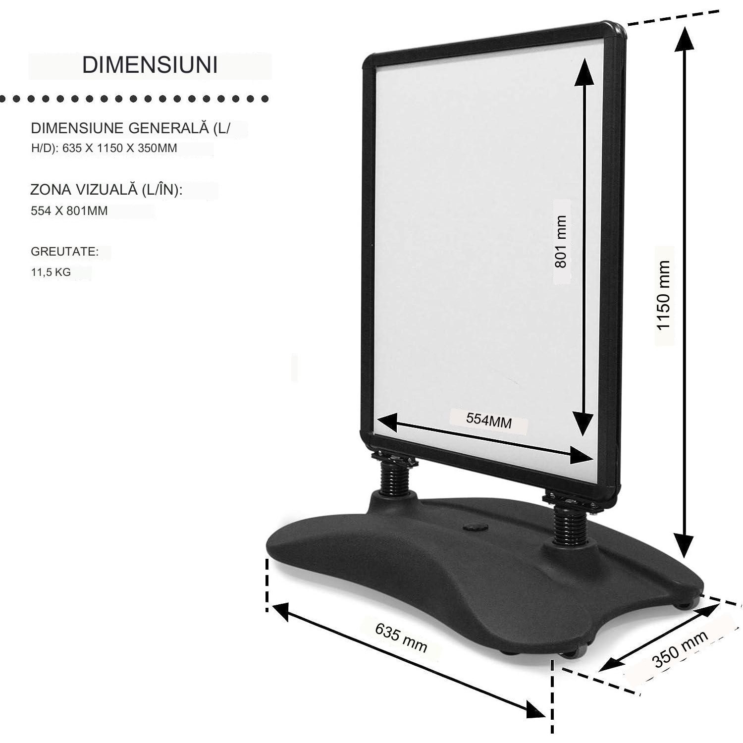 Panou publicitar dublu, prevazut cu 2 rame click, 115x64x35 cm ...