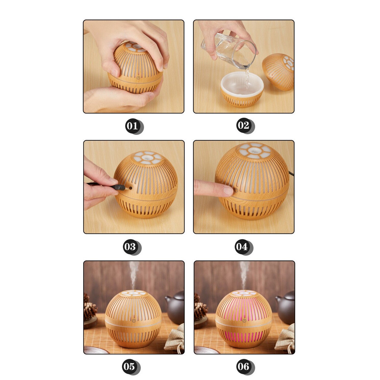 Difuzor aromaterapie Ultrasonic LED, Umidificator de aer, Luminat in 4 ...