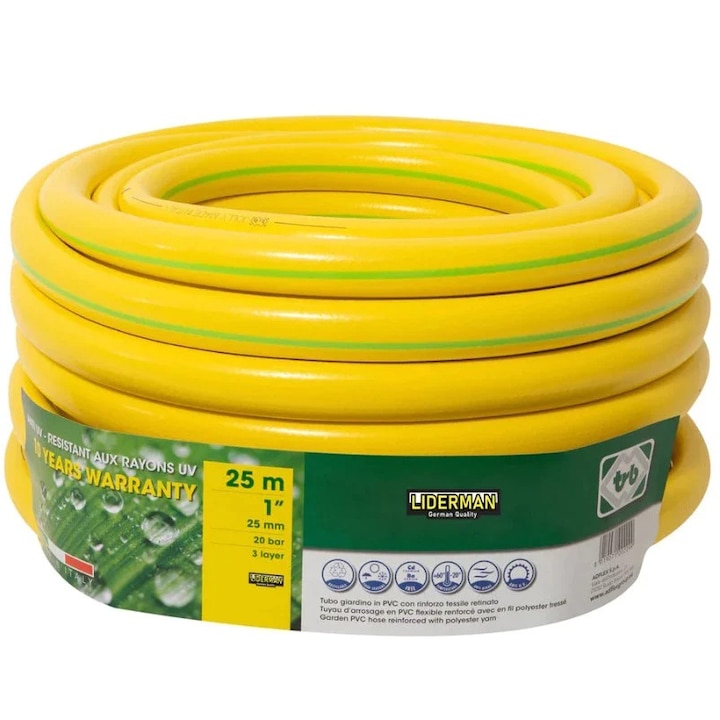 Furtun de irigat pentru gradina, Jolly, 25 metri, 1 tol, 25mm, armat cu ...