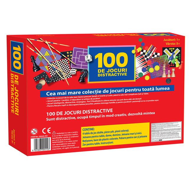 Set din 100 de Jocuri cu 4 table de joc duble, Serpii, Scarile si Ludo ...