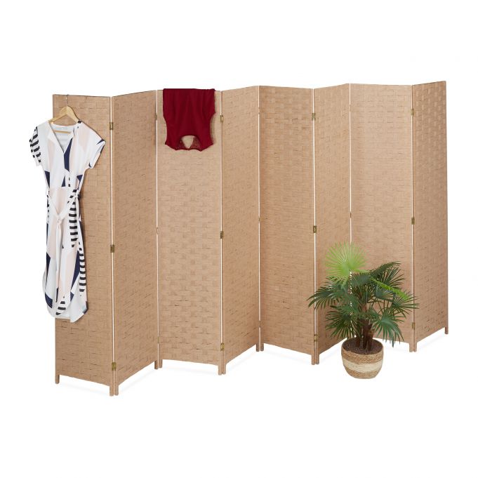 Paravan de camera Relaxdays, Maro deschis, 170 x 320 x 2 cm - eMAG.ro