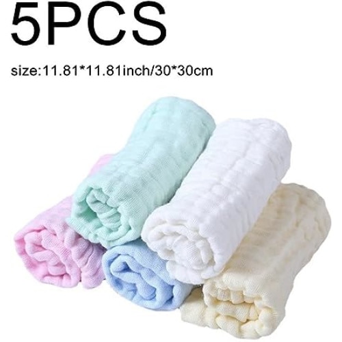 Set 5 prosoape din muselina KERNOWSUN pentru copii 30x30cm, 5 culori ...