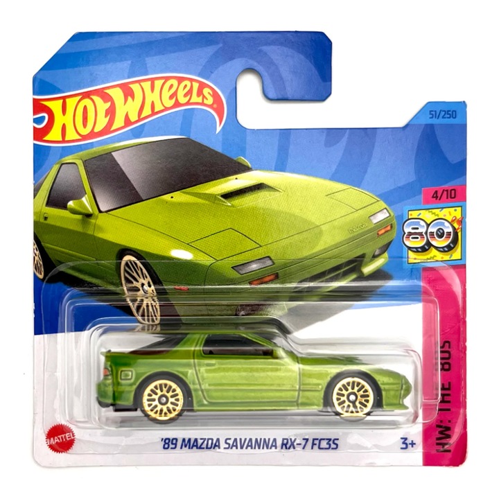 Метална кола Hot Wheels, 89 Mazda Savanna RX-7 FC35 1:64, зелена - eMAG.bg