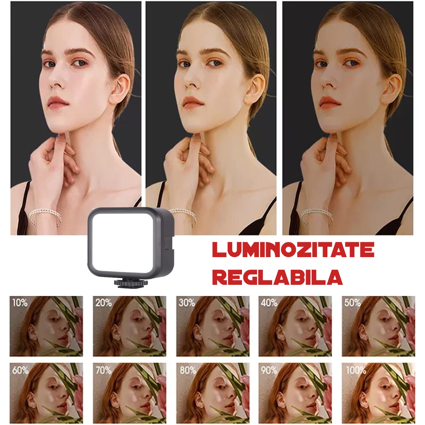 Lampa LED Youndra® foto-video, pentru DSLR, GoPro, Vlog, TikTok, cu ...