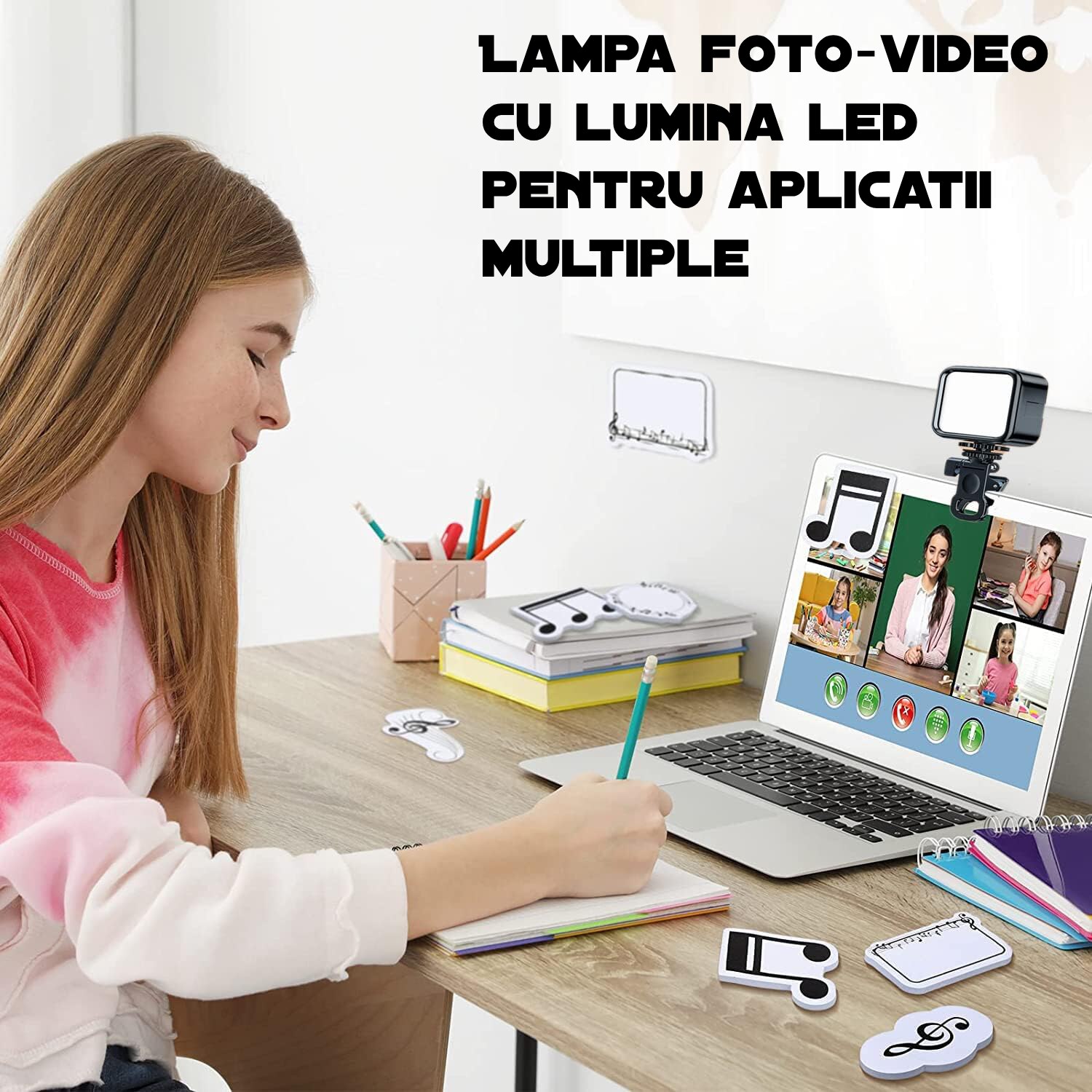 Lampa LED Youndra® foto-video, pentru DSLR, GoPro, Vlog, TikTok, cu ...