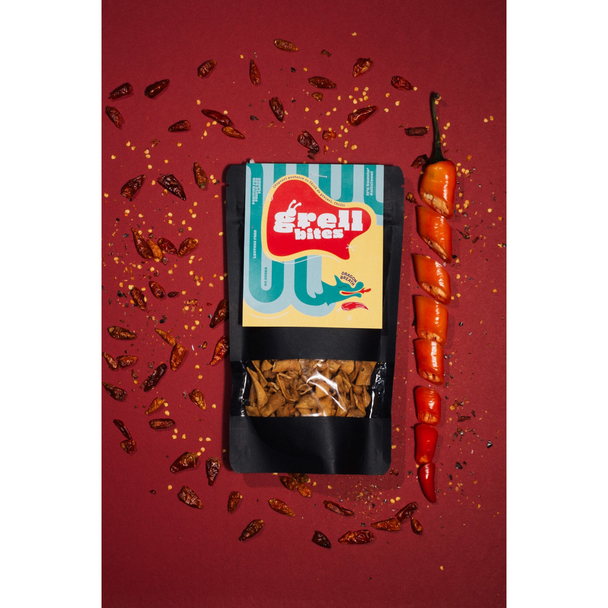 Chipsuri proteice cu faina de greieri, Grell Bites, Chilli, Dragon ...
