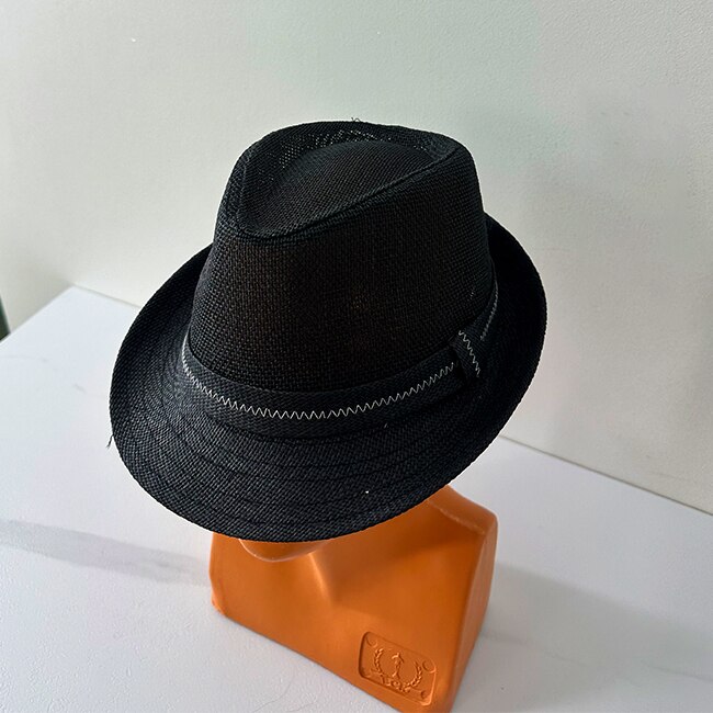 Palarie de plaja Khay, din paie, panglica neagra, calota inalta si bor ...