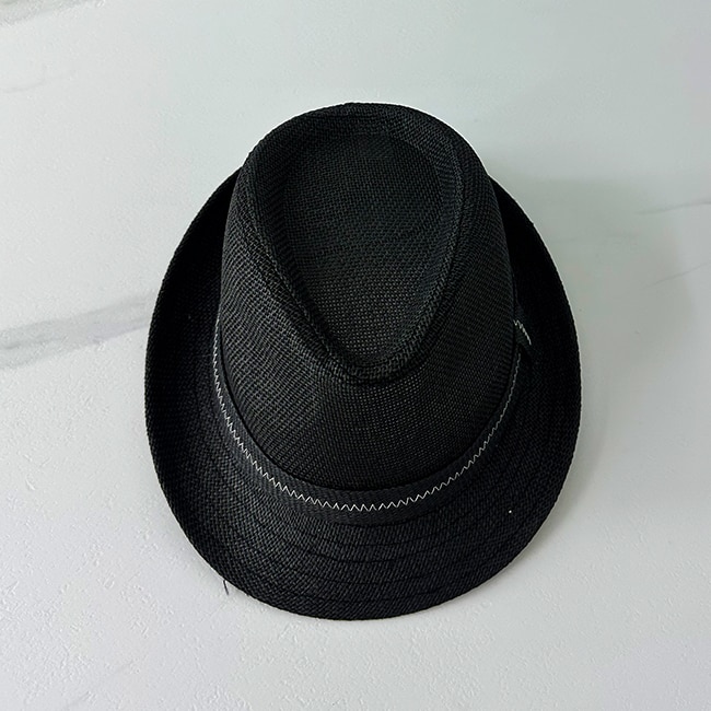 Palarie de plaja Khay, din paie, panglica neagra, calota inalta si bor ...