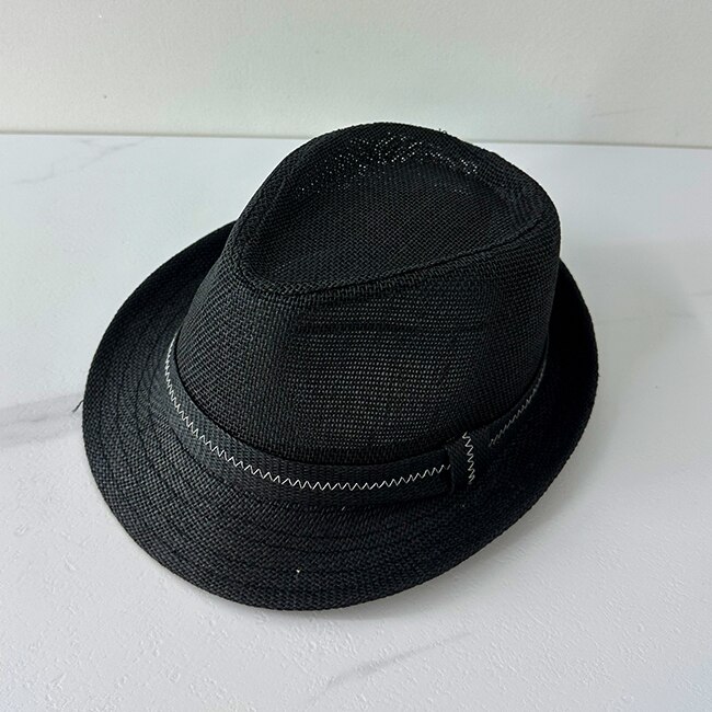 Palarie de plaja Khay, din paie, panglica neagra, calota inalta si bor ...