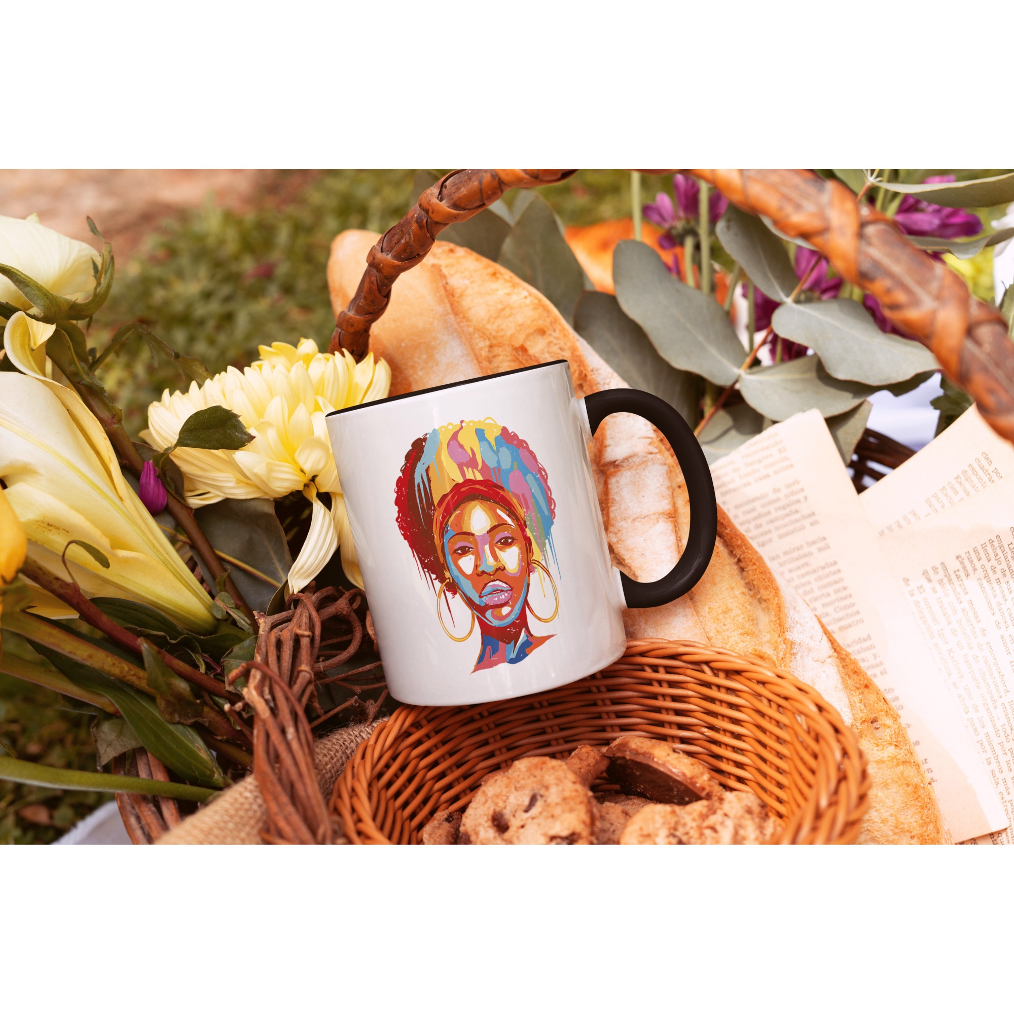 Cana Cu Pictura cUrgatoare Portret Femeie Afro America Par Cret, Cercei ...
