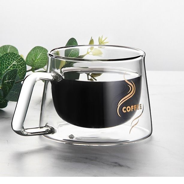 Ceasca cafea 200 ml din sticla borosilicata cu pereti dubli, mesaj ...