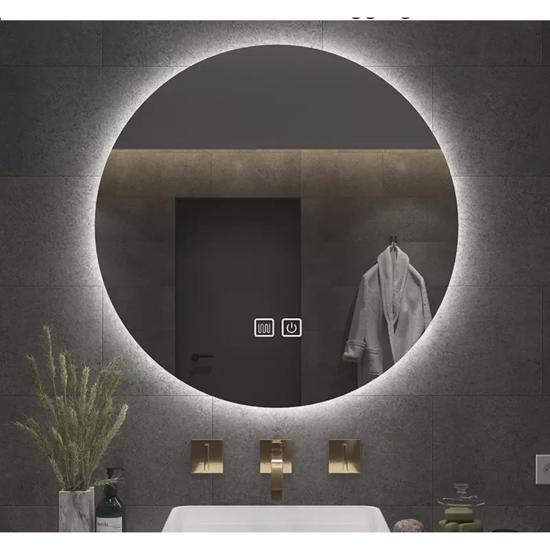 Oglinda baie cu iluminare LED, D 80cm, Functie dezaburire, buton touch ...