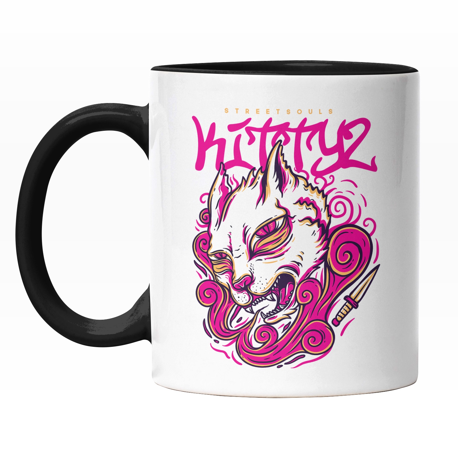 Чаша Pink Angry Cat, Kittyz английски текст, остър нож, котки и кучета ...