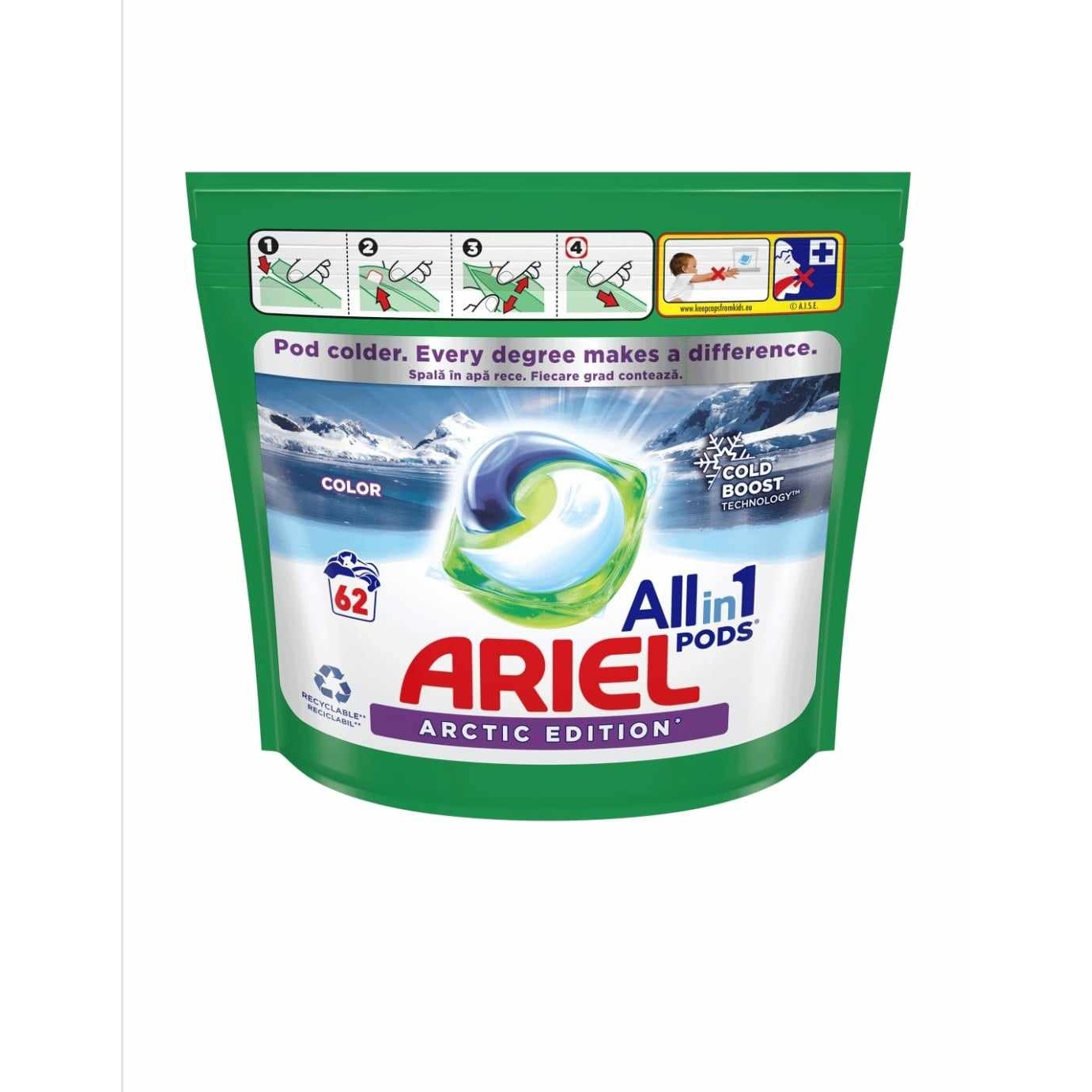 Detergent de rufe capsule Ariel All-in-One PODS Arctic Edition Color, 62 spalari AR001 - eMAG.ro