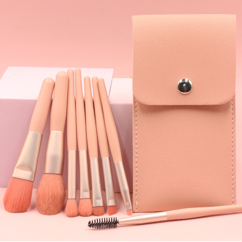 Set pensule machiaj, 8 Bucati, Cu geanta pentru depozitare, Roz - eMAG.ro