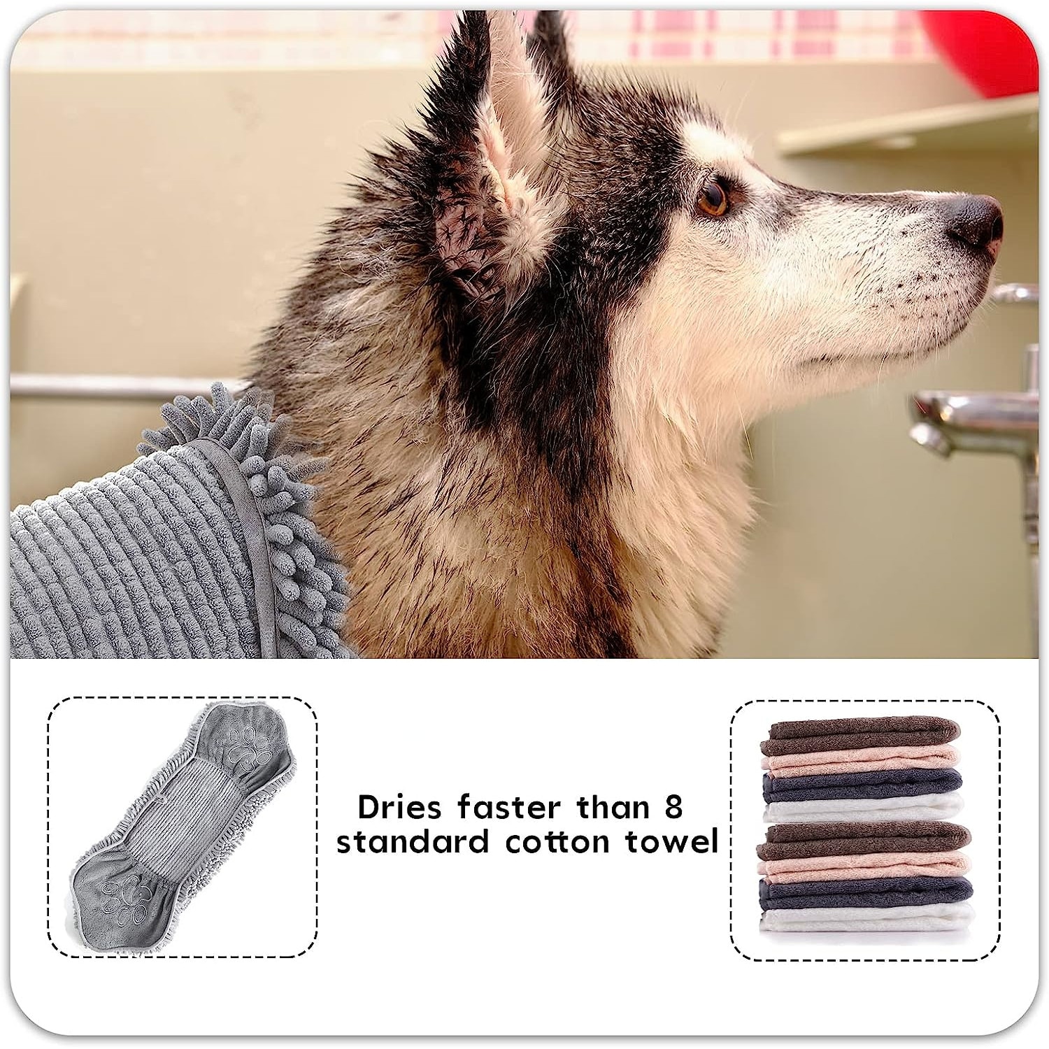 Prosop de uscare pentru animale, Chenille microfibra, Gri - eMAG.ro